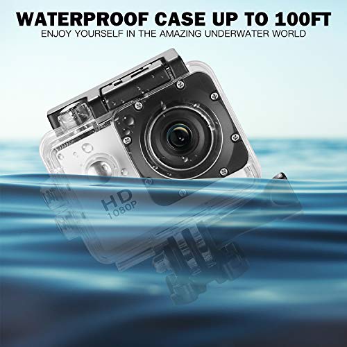 Azhejiang Waterproof Action Camera-1080P 12MP Full HD Sports Camera Underwater 30M, 140 Degree Wide-Angle Mini DV Camcorder with Multi Accessories