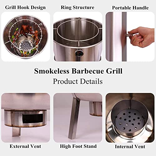 NEWCES Safety Certification Large Barbecues Grills & Smokers Stainless Steel Charcoal Barbecues BBQ Grills Easy to Clean Combination Grill-Smokers for Camping Picnic Travel Garden Terrace Party