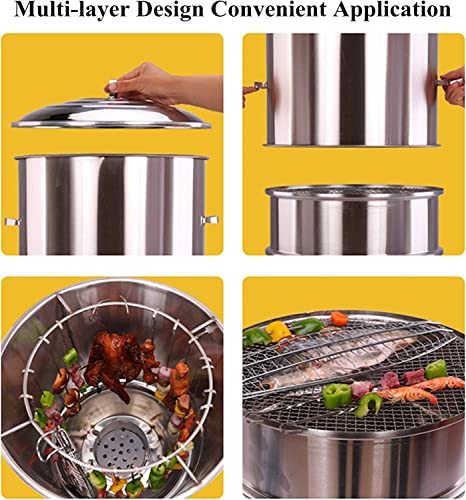 NEWCES Safety Certification Large Barbecues Grills & Smokers Stainless Steel Charcoal Barbecues BBQ Grills Easy to Clean Combination Grill-Smokers for Camping Picnic Travel Garden Terrace Party