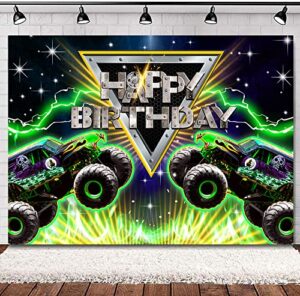 svbright green truck backdrop 7wx5h monster racing car stadium auditorium light terrain vehicle locomotive boys happy birthday decorations photography background banner photo booth studio