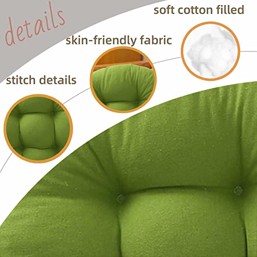 2pack Comfy Solid Color Round Seat Cushion, Thicken Patio Chair Pads with Ties, Cotton and Linen Bistro Chair Cushions, Home Office Garden Furniture Decoration, Grass green-45cm/18in