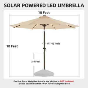 wikiwiki 10ft Outdoor Patio Table Umbrella, Sturdy Solar Led Market Umbrella for Deck, Pool, Garden w/Tilt, Crank, 32 LED Lights - Beige