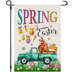 whaline easter garden flag double-sided happy easter spring burlap garden flag truck bunny rabbit egg yard flag banner 12.5 x 18″ farmhouse outdoor decor for patio lawn