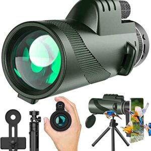 80x100 HD Monocular Telescope for Adults with Smartphone - High Power Monocular with Adapter Lightweight BAK-4 Prism & FMC Lens Monoculars for Bird Watching Stargazing Hunting Camping Hiking Travel