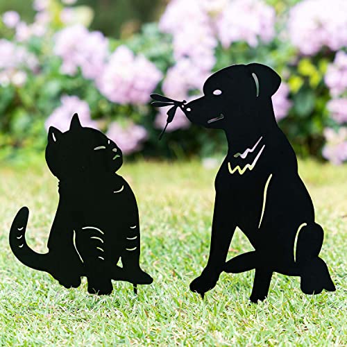 TT & MM Cat Dog Garden Decor Metal Stake - Set of 2 Cat Dog Gifts Yard Art Decorative Garden Stakes Cat Dog Statue for Outdoor Yard Decor, Patio, Lawn Decorations, Idea Cat Dog Lovers Gifts