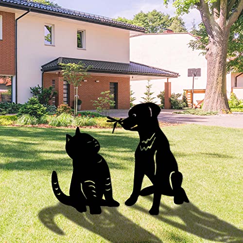 TT & MM Cat Dog Garden Decor Metal Stake - Set of 2 Cat Dog Gifts Yard Art Decorative Garden Stakes Cat Dog Statue for Outdoor Yard Decor, Patio, Lawn Decorations, Idea Cat Dog Lovers Gifts