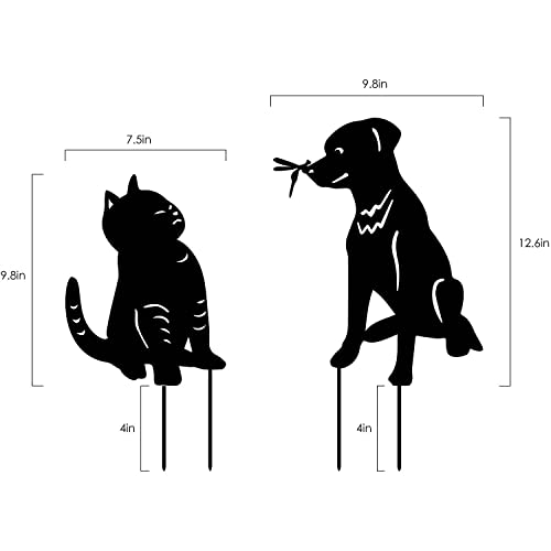 TT & MM Cat Dog Garden Decor Metal Stake - Set of 2 Cat Dog Gifts Yard Art Decorative Garden Stakes Cat Dog Statue for Outdoor Yard Decor, Patio, Lawn Decorations, Idea Cat Dog Lovers Gifts