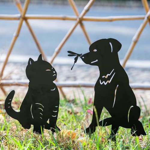 TT & MM Cat Dog Garden Decor Metal Stake - Set of 2 Cat Dog Gifts Yard Art Decorative Garden Stakes Cat Dog Statue for Outdoor Yard Decor, Patio, Lawn Decorations, Idea Cat Dog Lovers Gifts