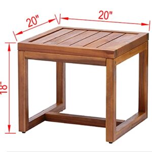 Indoor/Outdoor Patio Garden Funiture Reid 20" Square Solid Acacia Wood Side Table -Teak Finish