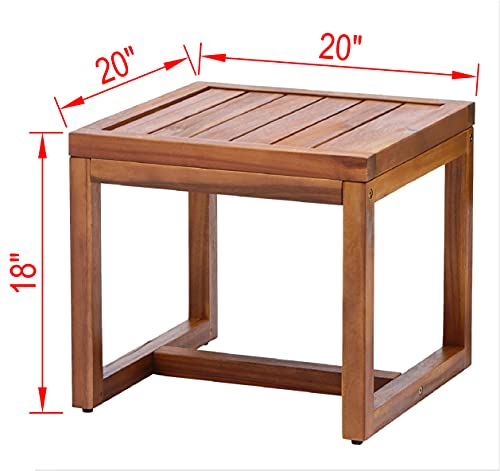 Indoor/Outdoor Patio Garden Funiture Reid 20" Square Solid Acacia Wood Side Table -Teak Finish