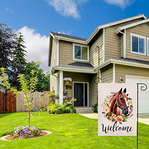 Welcome Horse Garden Flag 12.5x18 Inches Vertical Double Sided Farmhouse Burlap Yard Outdoor Décor