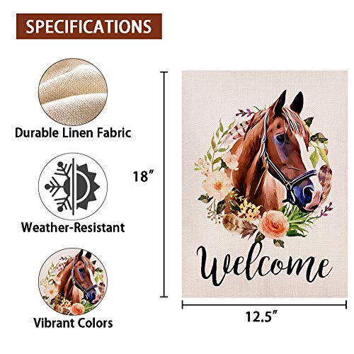 Welcome Horse Garden Flag 12.5x18 Inches Vertical Double Sided Farmhouse Burlap Yard Outdoor Décor