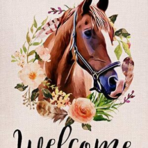 Welcome Horse Garden Flag 12.5x18 Inches Vertical Double Sided Farmhouse Burlap Yard Outdoor Décor