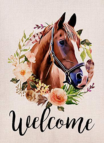 Welcome Horse Garden Flag 12.5x18 Inches Vertical Double Sided Farmhouse Burlap Yard Outdoor Décor