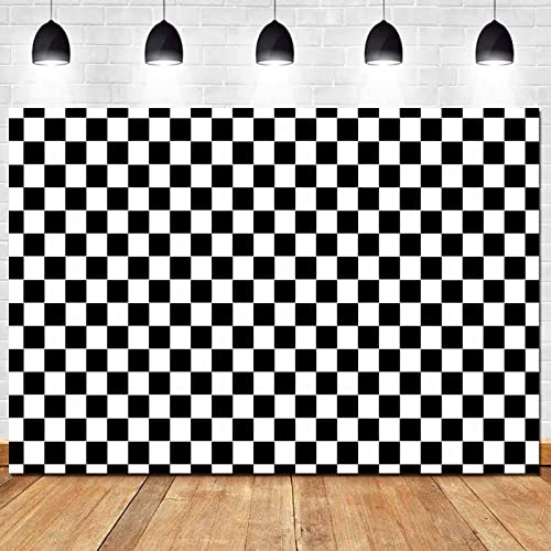 HQM Black and White Racing Checker Texture Grid Birthday Chess Board Theme Photography Backdrops Children Kids Birthday Party Supplies Newborn Baby Shower Photo Background Booth Props 7X5FT