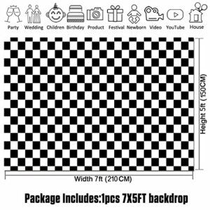 HQM Black and White Racing Checker Texture Grid Birthday Chess Board Theme Photography Backdrops Children Kids Birthday Party Supplies Newborn Baby Shower Photo Background Booth Props 7X5FT