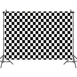 HQM Black and White Racing Checker Texture Grid Birthday Chess Board Theme Photography Backdrops Children Kids Birthday Party Supplies Newborn Baby Shower Photo Background Booth Props 7X5FT