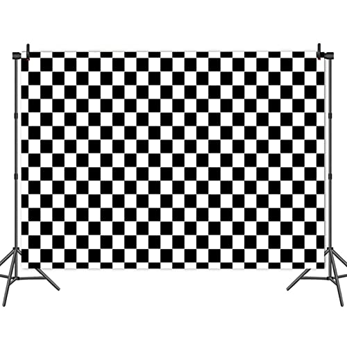 HQM Black and White Racing Checker Texture Grid Birthday Chess Board Theme Photography Backdrops Children Kids Birthday Party Supplies Newborn Baby Shower Photo Background Booth Props 7X5FT