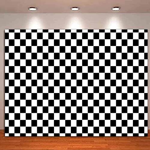 HQM Black and White Racing Checker Texture Grid Birthday Chess Board Theme Photography Backdrops Children Kids Birthday Party Supplies Newborn Baby Shower Photo Background Booth Props 7X5FT