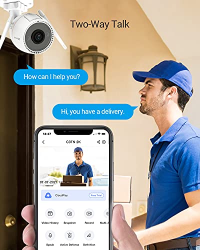 EZVIZ Security Camera Outdoor, 2K WiFi Camera with Motion Alert, Color Night Vision and IP67 Waterproof, AI-Powered Person Detection, Two-Way Talk, Compatible with Alexa Google Home | C3TN