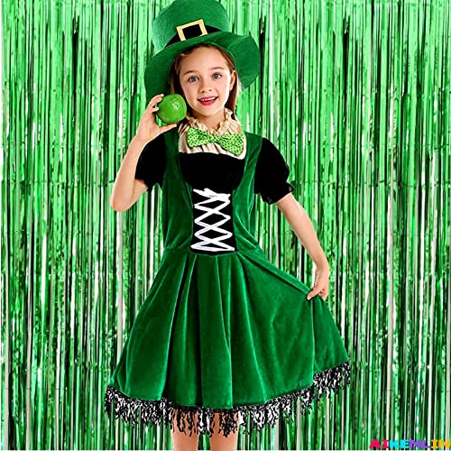 4 Pack Green Foil Fringe Curtain Backdrop, 3.3Ft x 9.8Ft Metallic Tinsel Foil Fringe Streamers Curtains for Photo Booth, Wedding, Thanksgiving, Birthday, Christmas, Halloween Party Decoration