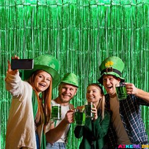 4 Pack Green Foil Fringe Curtain Backdrop, 3.3Ft x 9.8Ft Metallic Tinsel Foil Fringe Streamers Curtains for Photo Booth, Wedding, Thanksgiving, Birthday, Christmas, Halloween Party Decoration