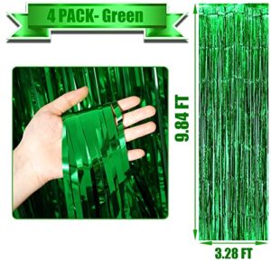 4 Pack Green Foil Fringe Curtain Backdrop, 3.3Ft x 9.8Ft Metallic Tinsel Foil Fringe Streamers Curtains for Photo Booth, Wedding, Thanksgiving, Birthday, Christmas, Halloween Party Decoration