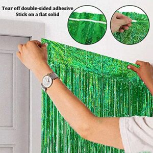 4 Pack Green Foil Fringe Curtain Backdrop, 3.3Ft x 9.8Ft Metallic Tinsel Foil Fringe Streamers Curtains for Photo Booth, Wedding, Thanksgiving, Birthday, Christmas, Halloween Party Decoration