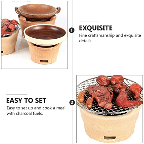 Yardwe Charcoal Konro Grill Old- Fashioned Clay Stove Crude Pottery Barbecue Stove Portable BBQ Camping Grill for Outdoor Picnic Travel (6.3 x 4.9 Inch)