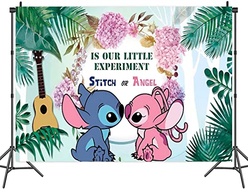 Stitch and Angel Gender Reveal Party Background Jungle Leaves Theme Background 5 x 3ft Baby Shower Tropical Hawaii Photography Backdrop Party Decorations