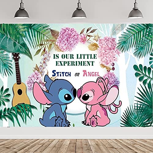 Stitch and Angel Gender Reveal Party Background Jungle Leaves Theme Background 5 x 3ft Baby Shower Tropical Hawaii Photography Backdrop Party Decorations