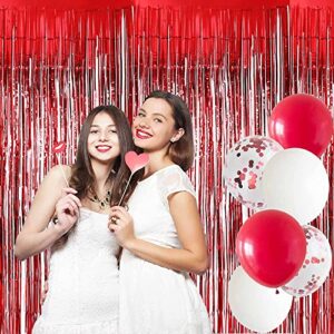 BEISHIDA 2 Pack Foil Fringe Curtains Red Photo Backdrop Streamer Tinsel Metallic Curtains Photo Props Background for Christmas Wedding Birthday Bachelorette New Year Party Decor(3.28 ftx6.56 ft)