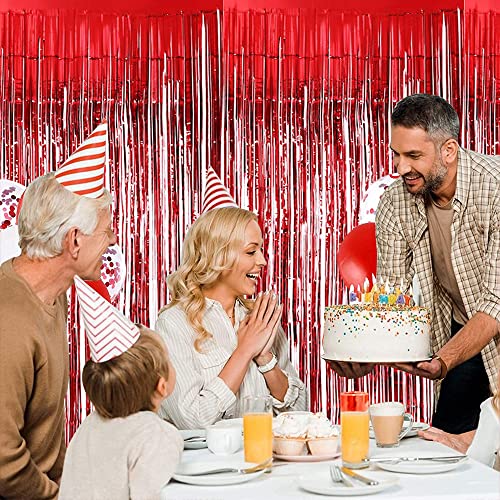 BEISHIDA 2 Pack Foil Fringe Curtains Red Photo Backdrop Streamer Tinsel Metallic Curtains Photo Props Background for Christmas Wedding Birthday Bachelorette New Year Party Decor(3.28 ftx6.56 ft)