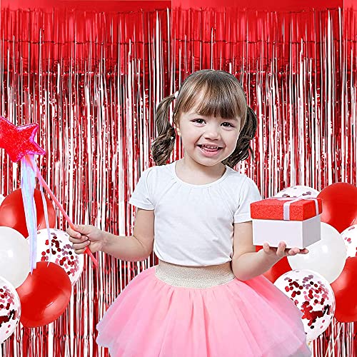 BEISHIDA 2 Pack Foil Fringe Curtains Red Photo Backdrop Streamer Tinsel Metallic Curtains Photo Props Background for Christmas Wedding Birthday Bachelorette New Year Party Decor(3.28 ftx6.56 ft)