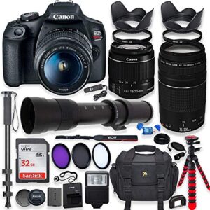 canon eos rebel t7 dslr with 18-55mm is ii lens bundle + canon ef 75-300mm iii lens & 420-800mm telephoto zoom lens + 32gb memory + professional bundle (renewed)