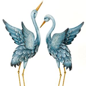 bits and pieces – japanese blue heron metal garden sculpture set – two metal cranes perfect for garden décor – metal garden art, outdoor lawn and patio décor, backyard sculpture, and decoration