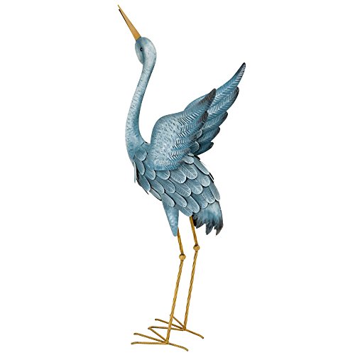 Bits and Pieces - Japanese Blue Heron Metal Garden Sculpture Set - Two Metal Cranes Perfect for Garden Décor - Metal Garden Art, Outdoor Lawn and Patio Décor, Backyard Sculpture, and Decoration