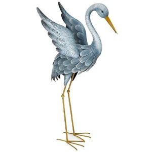 Bits and Pieces - Japanese Blue Heron Metal Garden Sculpture Set - Two Metal Cranes Perfect for Garden Décor - Metal Garden Art, Outdoor Lawn and Patio Décor, Backyard Sculpture, and Decoration