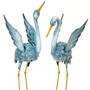 Bits and Pieces - Japanese Blue Heron Metal Garden Sculpture Set - Two Metal Cranes Perfect for Garden Décor - Metal Garden Art, Outdoor Lawn and Patio Décor, Backyard Sculpture, and Decoration