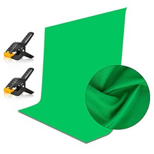 emart 5x7ft green screen backdrop, polyester wrinkle-resistant curtain fabric, chroma-key greenscreen cloth sheet for zoom, including 2 spring clamps suitable for photoshoot, interview, live stream