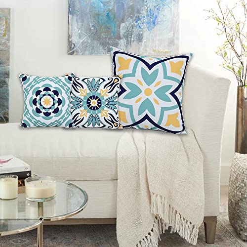 BOYSUM Set of 4 Outdoor Pillows Cover Waterproof Throw Pillow Covers Boho Cushion Cover for Patio Furniture 18x18 Inches Yellow