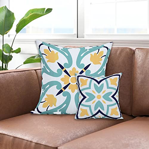 BOYSUM Set of 4 Outdoor Pillows Cover Waterproof Throw Pillow Covers Boho Cushion Cover for Patio Furniture 18x18 Inches Yellow