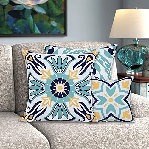 BOYSUM Set of 4 Outdoor Pillows Cover Waterproof Throw Pillow Covers Boho Cushion Cover for Patio Furniture 18x18 Inches Yellow