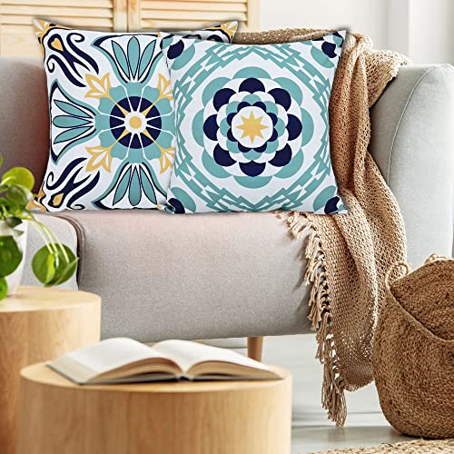 BOYSUM Set of 4 Outdoor Pillows Cover Waterproof Throw Pillow Covers Boho Cushion Cover for Patio Furniture 18x18 Inches Yellow