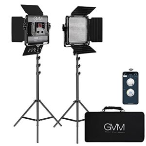 gvm 2 pack led video lighting kits with app control, bi-color variable 2300k~6800k with digital display brightness of 10~100% for video photography, cri97+ tlci97 led video light panel +barndoor