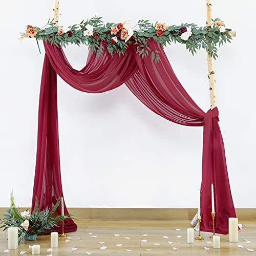 PARTISKY Wedding Arch Draping Fabric, 1 Panel Burgundy Sheer Backdrop Curtain Tulle Fabric Drapery for Arbor Wedding Archway Ceremony Party Ceiling Decor Backdrop