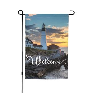 setting sun small house lighthouse garden flags premium seaside landscape art design yard flag holiday party flag outdoor farmhouse decor home porch flags 12 x 18inch