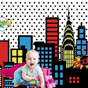 Art Studio 7x5ft Superhero Super City Photography Backdrops Skyline Buildings City Boom Photo Background Children Birthday Party Banner Photo Studio Booth Cake Table Decor Vinyl