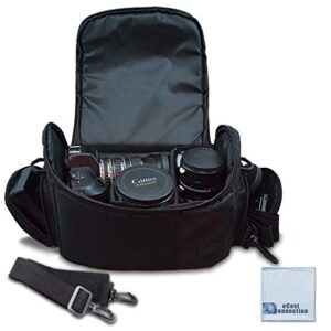 deluxe large digital camera / video padded carrying bag / case for nikon, sony, pentax, olympus panasonic, samsung, and canon dslr cameras & ecostconnection microfiber cloth