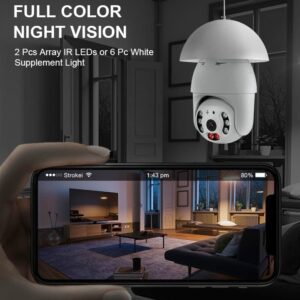 Temgofeau Light Bulb Camera Security Wireless, 2K 4.0MP PTZ Home Camera, Motion Auto Tracking, 360 Degree WiFi Smart Surveillance Cam with Motion Detection Alarm Night Vision(No Micro SD Card)